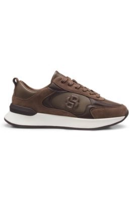 BOSS Leather And Suede Sneakers With Double B Monogram - Light Brown