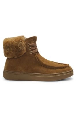 BOSS Suede Boots With Faux-fur Collar