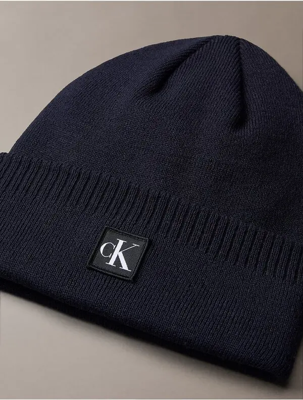 Calvin Klein Monogram Embroidery Cuff Beanie - Deep Sapphire