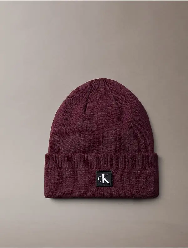 Calvin Klein Monogram Embroidery Cuff Beanie - Raspberry Truffle