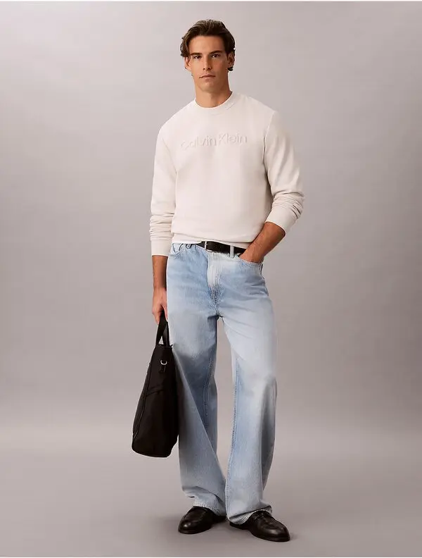 Calvin Klein Fleece Embossed Crewneck Sweater - Chalk