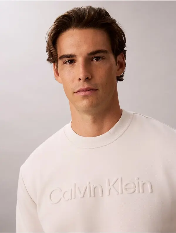 Calvin Klein Fleece Embossed Crewneck Sweater - Chalk
