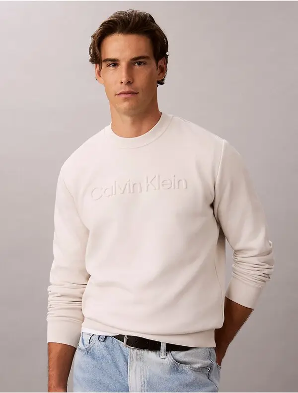 Calvin Klein Fleece Embossed Crewneck Sweater - Chalk