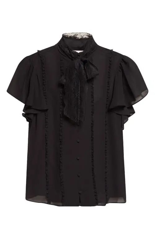 Cinq À Sept Virelle Lace Trim Tie Neck Top