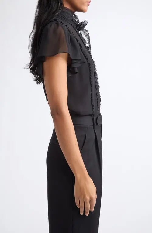 Cinq À Sept Virelle Lace Trim Tie Neck Top