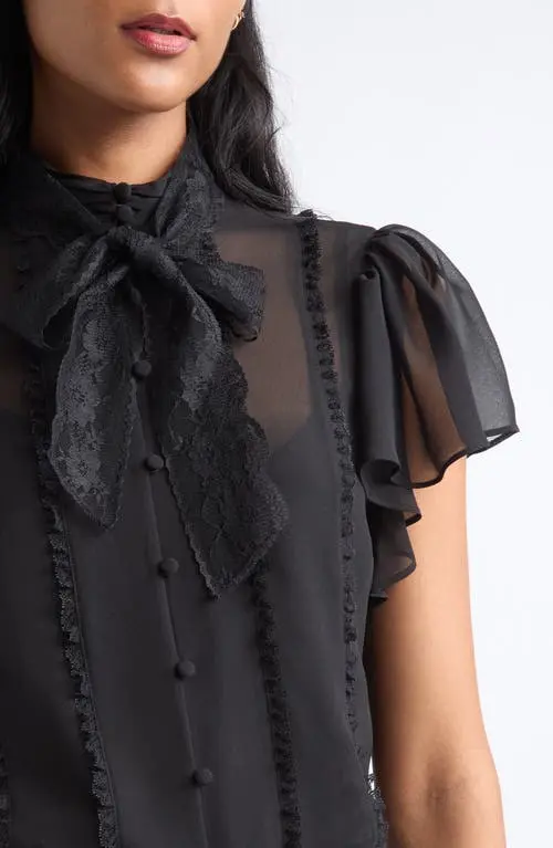 Cinq À Sept Virelle Lace Trim Tie Neck Top