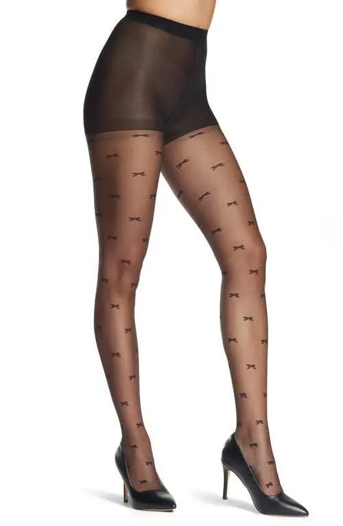 MEMOI Sheer Bow Tights - Black
