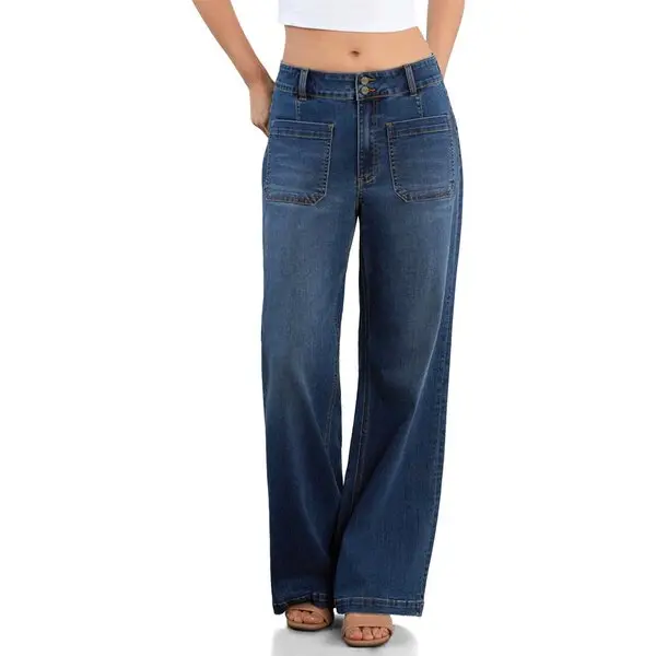 HINT OF BLU Patch Pocket Wide Leg Jeans