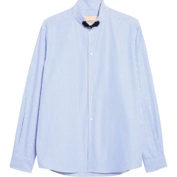 Valentino Garavani Stripe Mandarin Collar Cotton Button-up Shirt