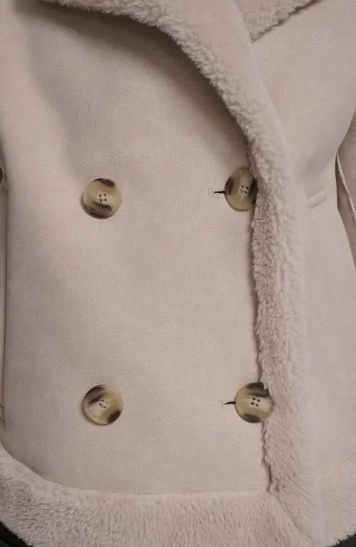 LEVI'S Faux Leather & Faux Shearling Double Breasted Coat