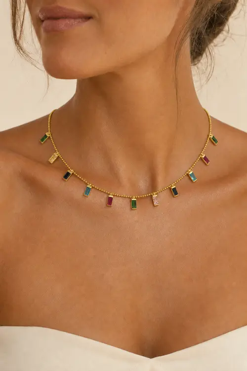 GEMMA AZZURRO Rainbow Baguette Drops Necklace