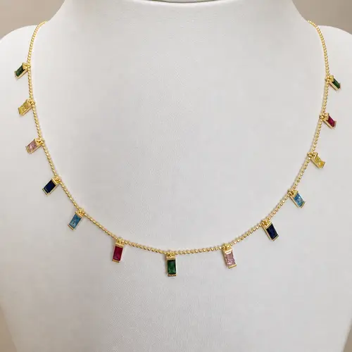 GEMMA AZZURRO Rainbow Baguette Drops Necklace