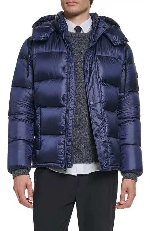 Karl Lagerfeld Paris Down Hooded Puffer Jacket - Navy