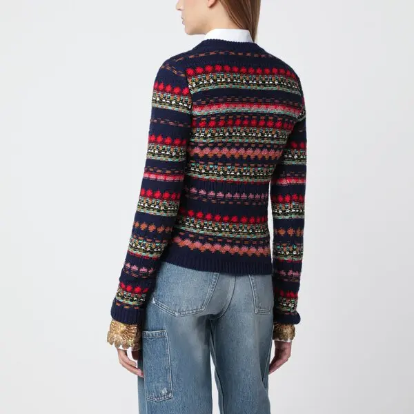 Dries Van Noten Navy Jacquard Wool Sweater - Blue