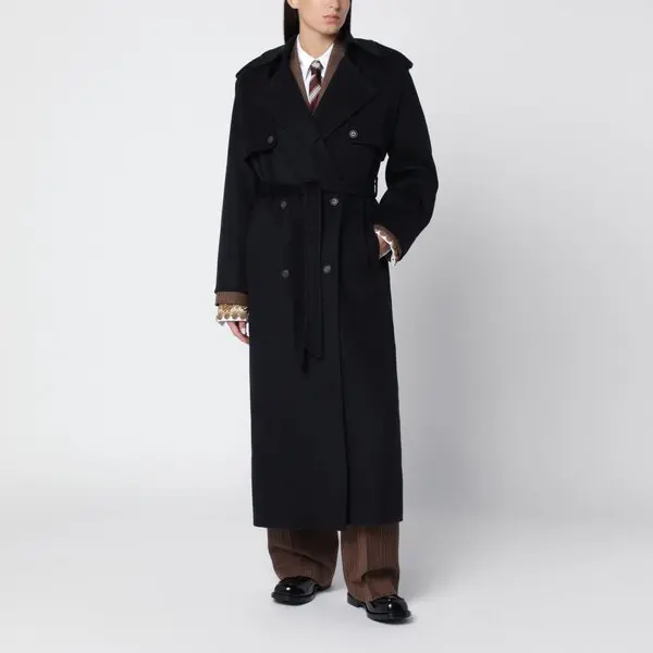 IVY OAK Dark Navy Double-breasted Wool Coat - Blue
