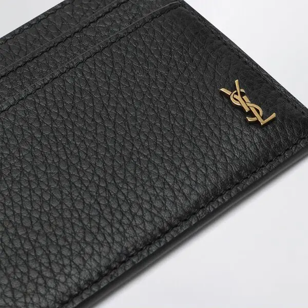 Saint Laurent Tiny Cassandre Card Holder In Hammered Leather
