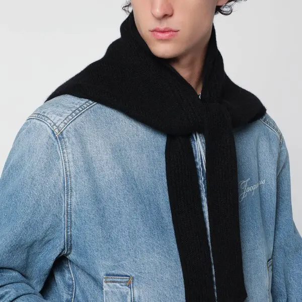 Jacquemus Gros Grain Scarf In Alpaca Blend - Black