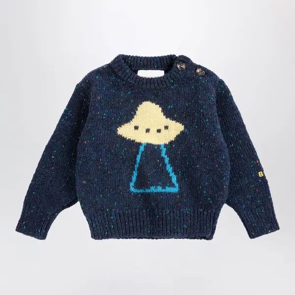 BOBO CHOSES Navy Pixel Abduction Sweater In Wool Blend