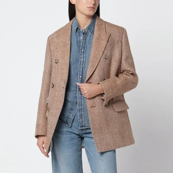 AMI Paris Double-breasted Blazer In Virgin Wool - Brown