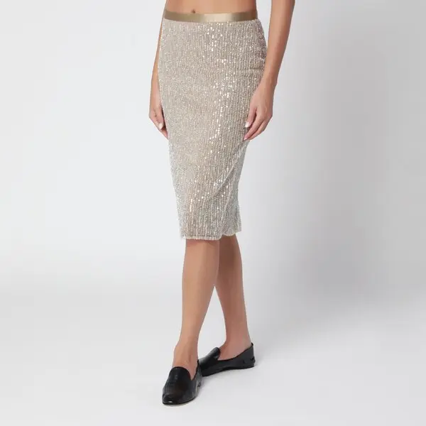 AMI Paris Sequin Midi Skirt - Beige