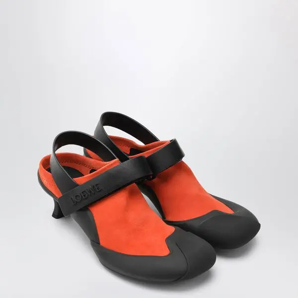 Loewe Saffron Yellow/black Dive Slingback Pumps In Suede