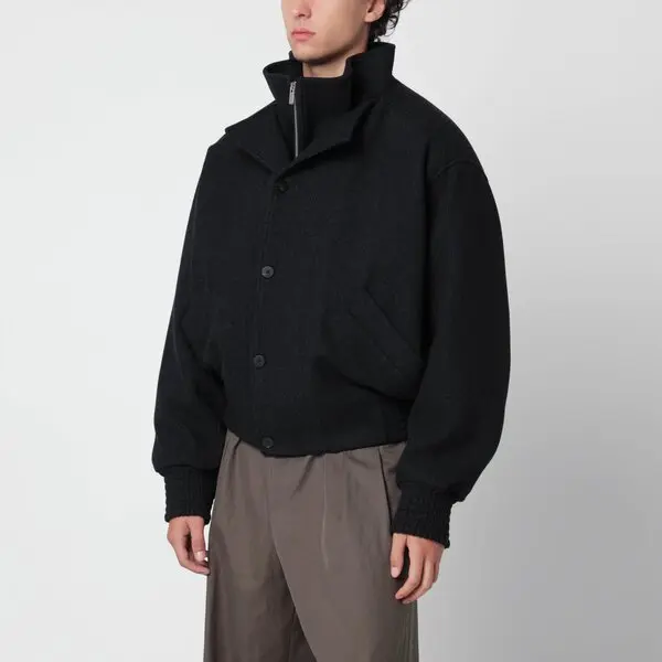 Jacquemus Dark Bomber Jacket In Wool Blend - Grey
