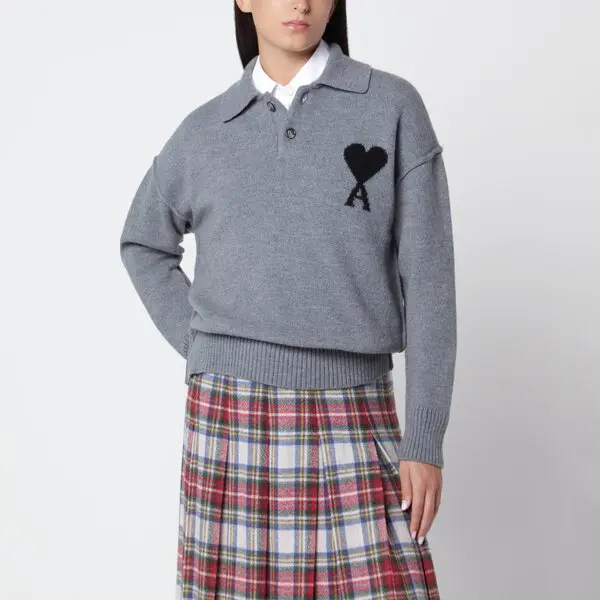 AMI Paris De Coeur Polo Sweater In Wool