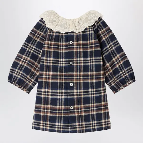 Bonpoint Flavili Blue Checked Dress In Organic Cotton