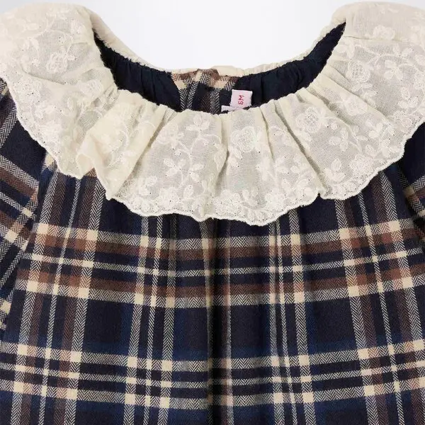 Bonpoint Flavili Blue Checked Dress In Organic Cotton