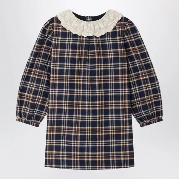 Bonpoint Baptistine Blue Checked Dress In Organic Cotton