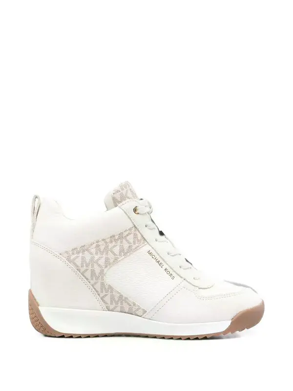 Michael Kors Nikko Monogram-print Wedge Sneakers - Neutrals