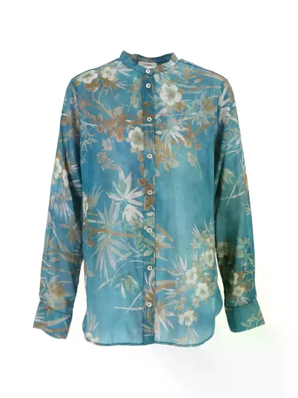 FORTE_FORTE Floral-print Silk-blend Shirt - Blue