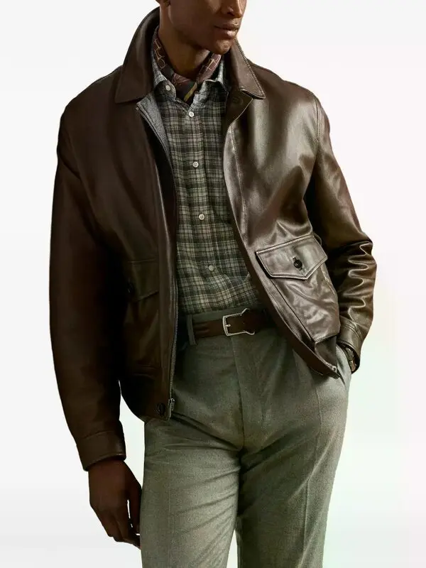 Ralph Lauren Purple Label Everett Buttoned Leather Jacket