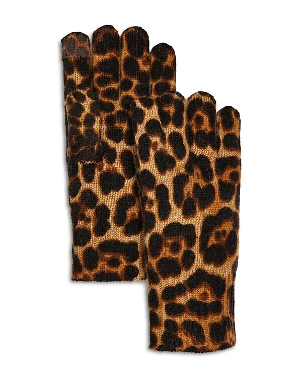 AMICALE CASHMERE Cashmere Animal Print Tech Gloves Exclusive - Camel Multi