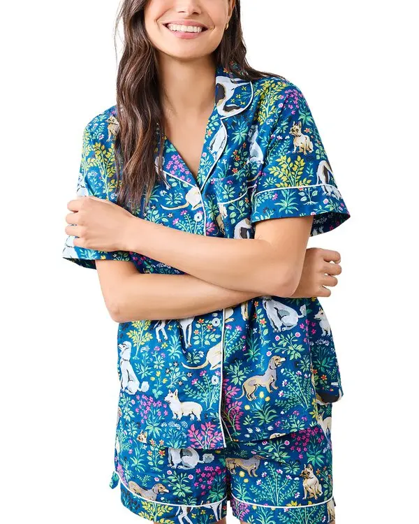 PRINTFRESH Short Cotton Pajama Set In Must Love Dogs - Indigo