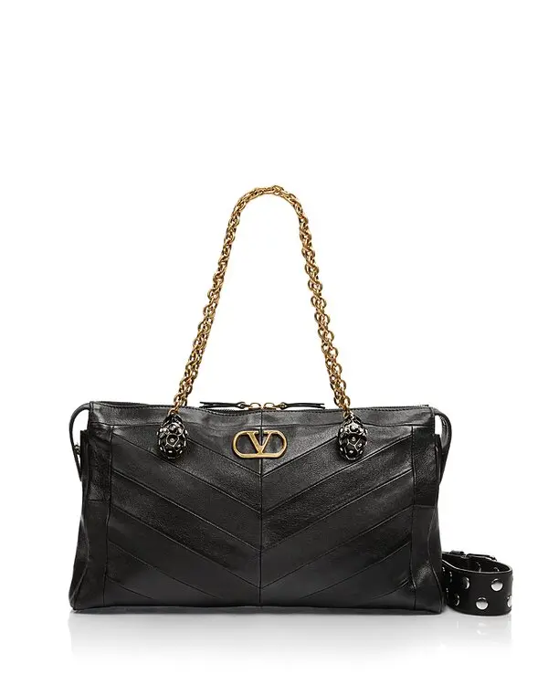 Valentino Garavani Vlogo Chevron Quilted Leather Shoulder Bag - Black Multi