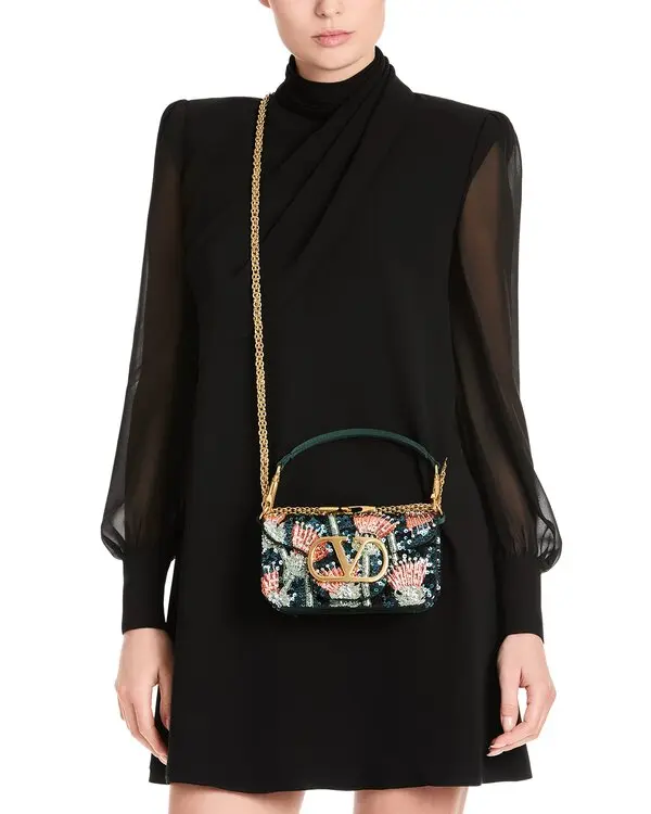 Valentino Garavani Loco Embellished Satin Shoulder Bag