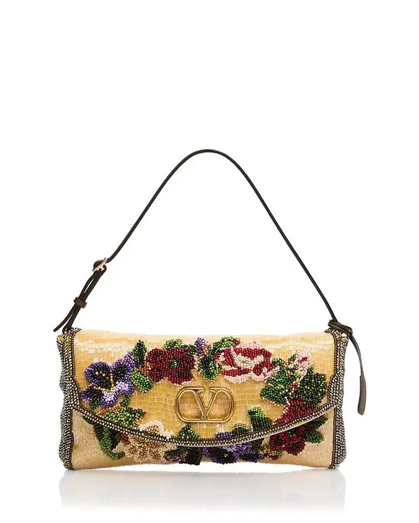Valentino Garavani Crystal Trim Beaded Shoulder Bag - Yellow Multi