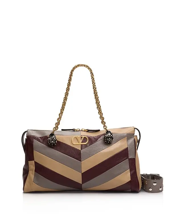 Valentino Garavani Vlogo Chevron Patchwork Leather Shoulder Bag - Multi