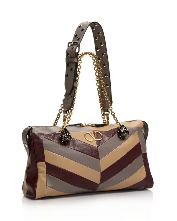 Valentino Garavani Vlogo Chevron Patchwork Leather Shoulder Bag