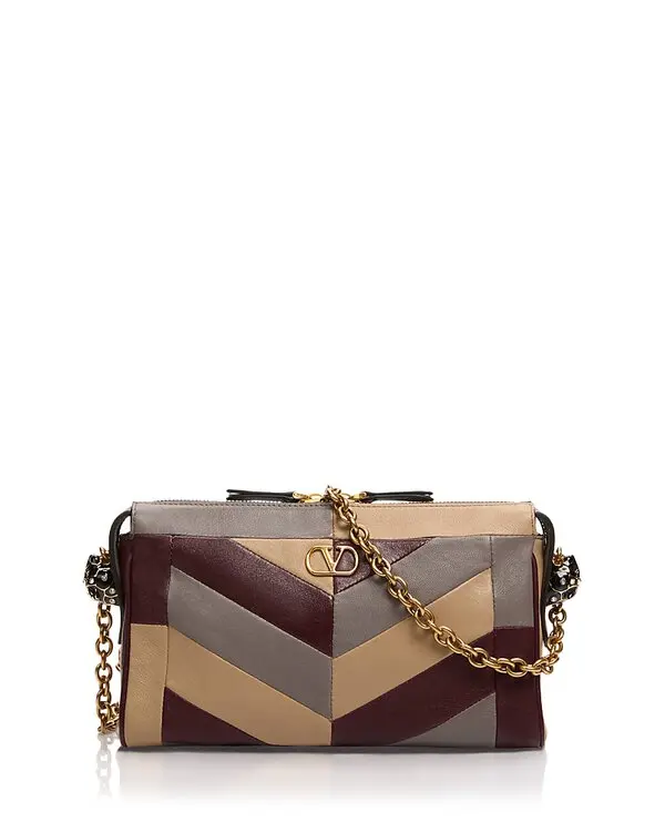 Valentino Garavani Vlogo Chevron Patchwork Leather Shoulder Bag - Multi