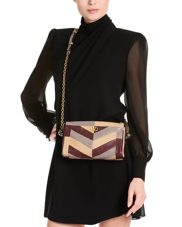 Valentino Garavani Vlogo Chevron Patchwork Leather Shoulder Bag