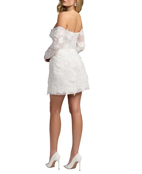 Mac Duggal Lace Off The Shoulder Long Sleeve Mini Dress