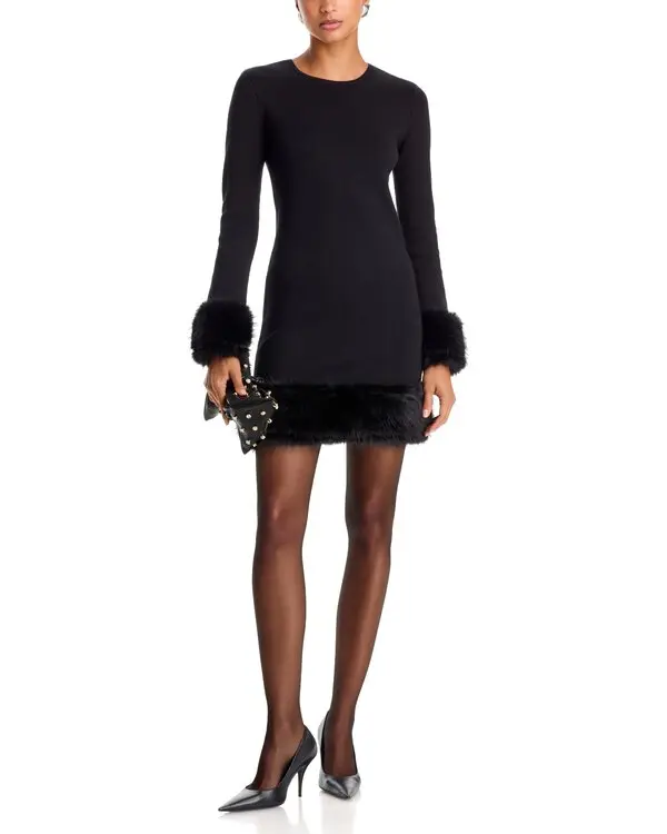 Aqua Faux Fur Trim Knit Mini Dress Exclusive