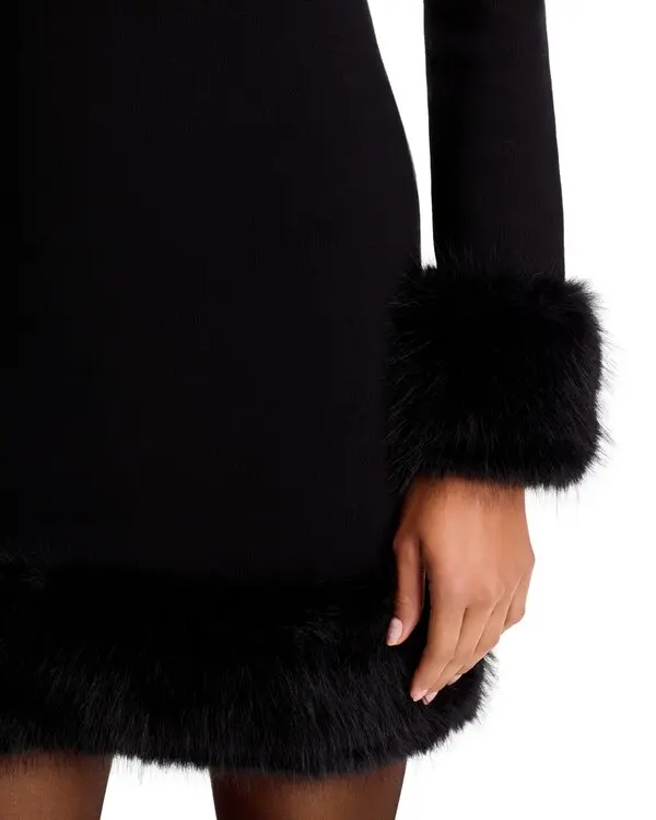 Aqua Faux Fur Trim Knit Mini Dress Exclusive