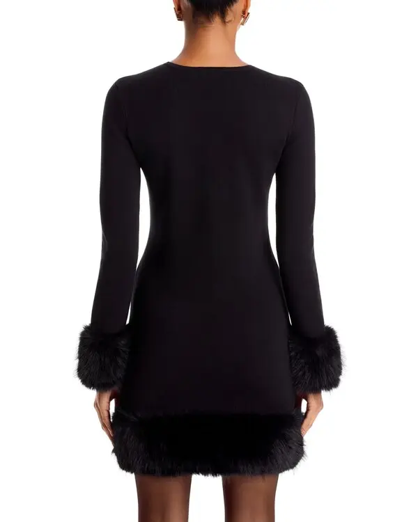 Aqua Faux Fur Trim Knit Mini Dress Exclusive