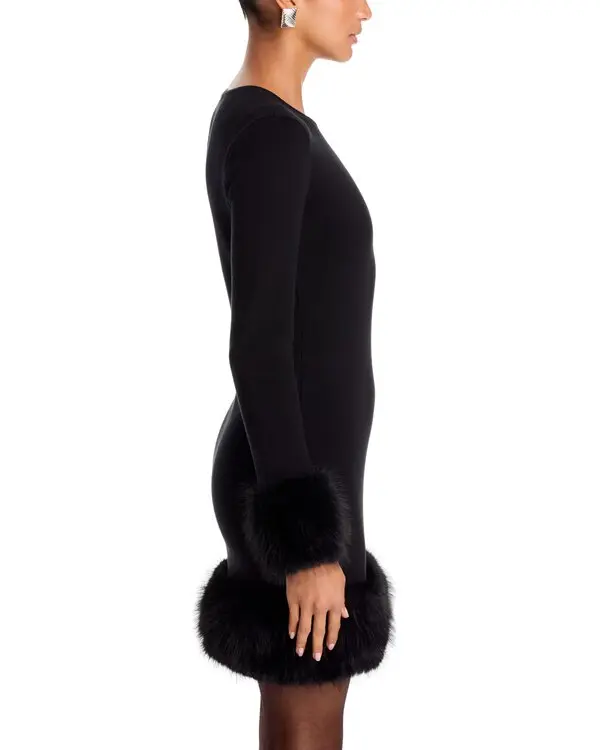 Aqua Faux Fur Trim Knit Mini Dress Exclusive