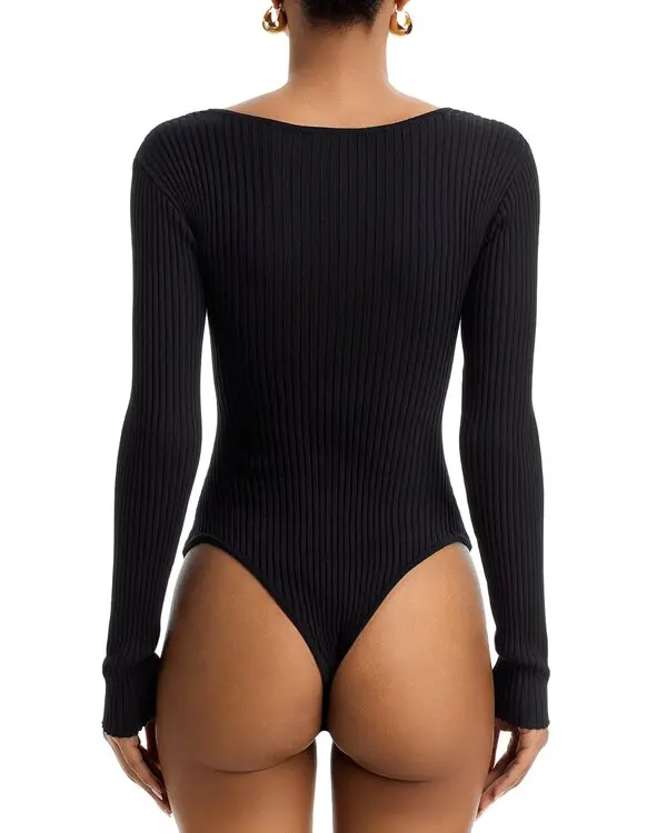 Aqua Ribbed Knit Long Sleeve Bodysuit Exclusive