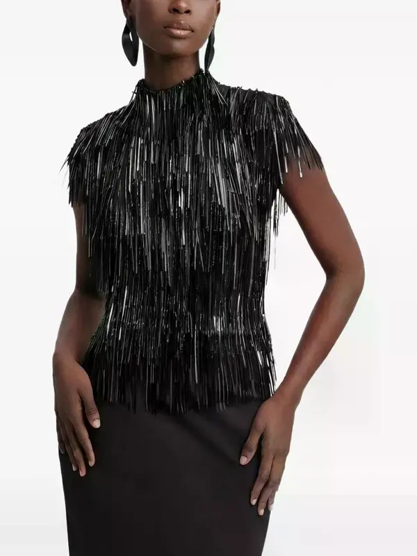 GEMY MAALOUF Fringe-embellished High-neck Top