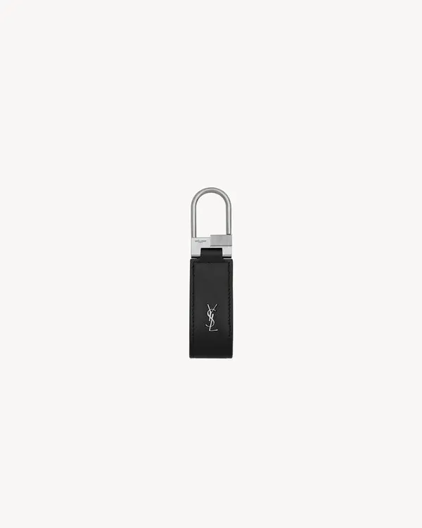 Saint Laurent Tiny Cassandre Keyring In Shiny Leather - Black